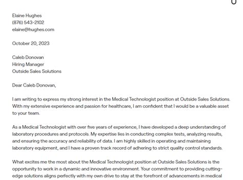 1 Medical Technologist Cover Letter Examples With In Depth Guidance