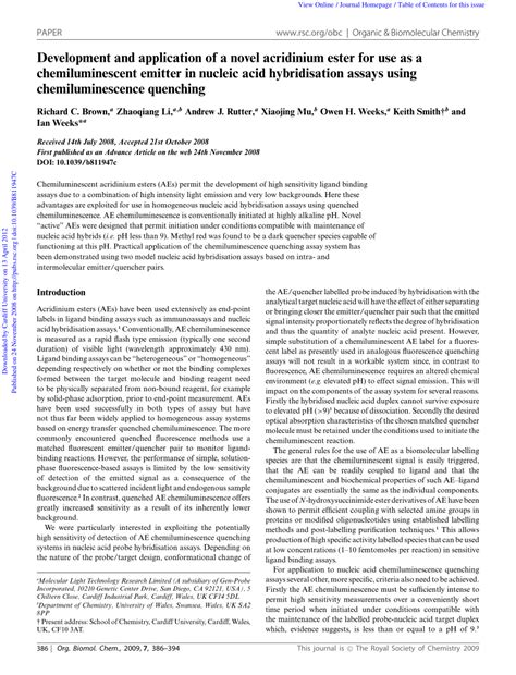 Pdf Development And Application Of A Novel Acridinium Ester For Use