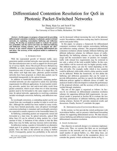 Pdf Differentiated Contention Resolution For Qos In Photonic Packet
