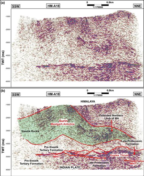 A Uninterpreted Seismic Section And B Interpreted Section Based On