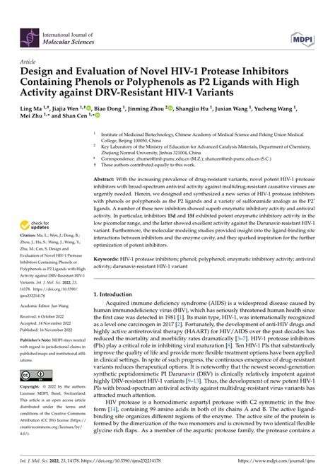 Pdf Design And Evaluation Of Novel Hiv 1 Protease Inhibitors Containing Phenols Or Polyphenols