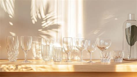 A Glowing Selection Of Luxury Beverage Glasses Styled On A Light Stock