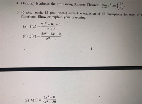 Solved 4 15 Pts Evaluate The Limit Using Squeeze