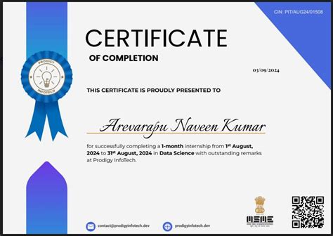 Naveen Kumar Arevarapu On Linkedin Datascience Internship Learningjourney Prodigyinfotech