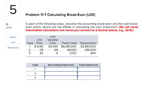Solved Problem 11 7 Calculating Break Even [lo3] Points In