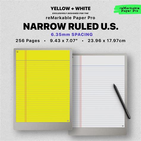 Narrow Ruled Us Notebooks For Remarkable Paper Pro 635mm Lined Spacing 256 Page Notebooks