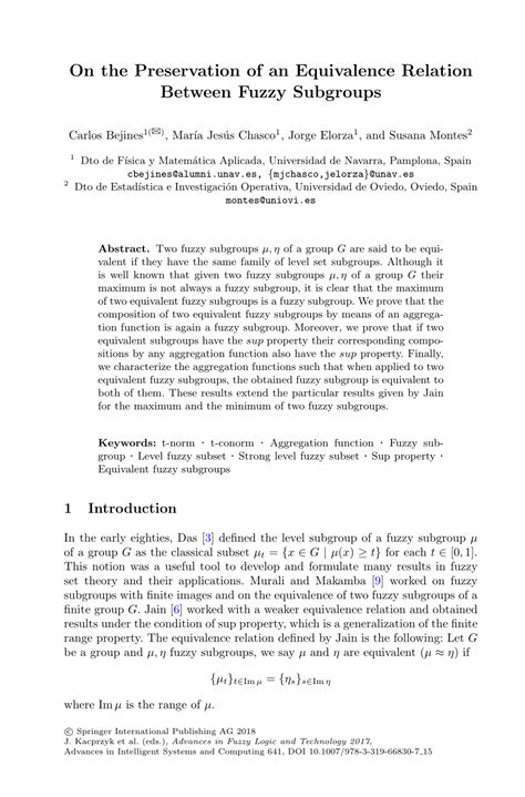 Pdf On The Preservation Of An Equivalence Relation Between Fuzzy