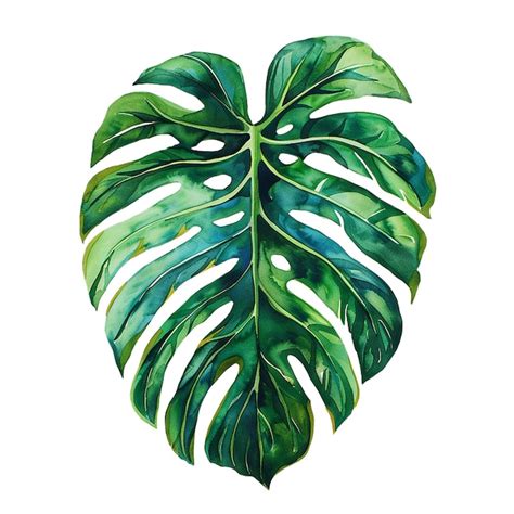 Watercolor Drawing Green Monstera Leaf Realistic Drawing Clipart Premium Ai Generated Image
