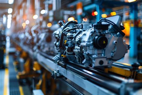 Assembly Line With Multiple Engines Stock Image Image Of Automation