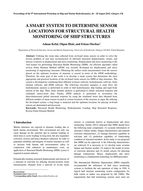 PDF A Smart System To Determine Sensor Locations For Structural Health Monitoring Of Ship