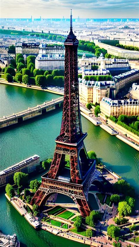 A Scenic View Of The Eiffel Tower And The Seine River In Paris Illustration Artificial