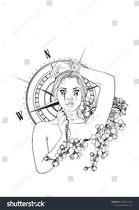 Sexy Compas Girl Outline Drawing Stock Vector Royalty Free Shutterstock