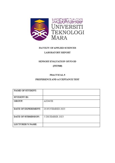 Sensory Preference Lab Report Faculty Of Applied Sciences Laboratory Report Sensory Evaluation
