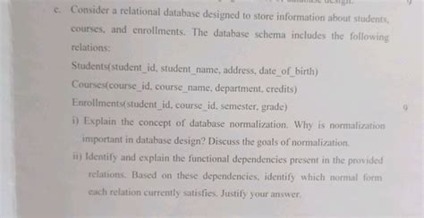 C Consider A Relational Database Designed To StudyX