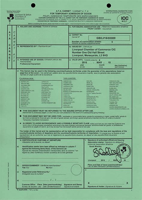 What Does A Carnet Document Look Like Examples Of A Carnet Document Ata Carnet