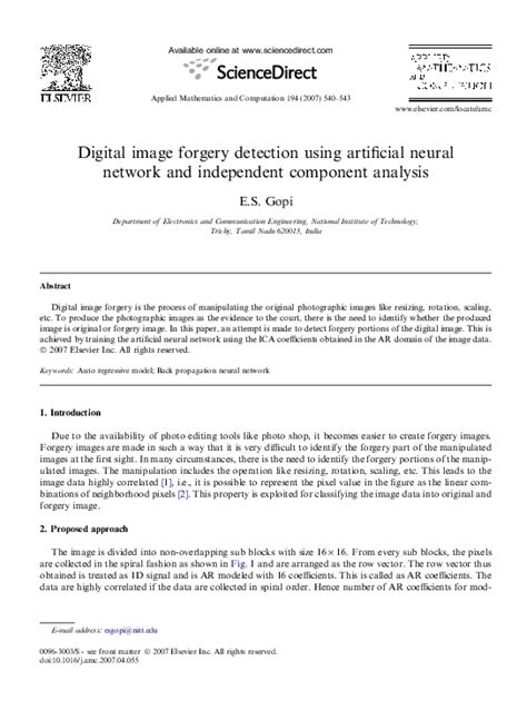 Pdf Digital Image Forgery Detection Using Artificial Neural Network