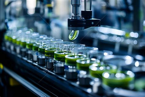 생산 라인의 유리 병