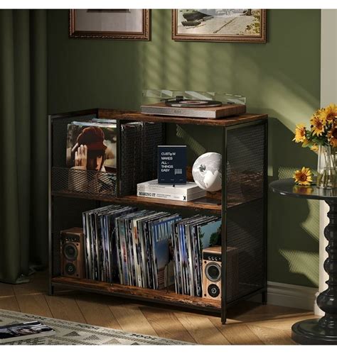 3단 레코드 플레이어 스탠드는 최대 250개의 앨범을 담을 수 있으며 턴테이블 스탠드용 4개의 조절 가능한 티몬