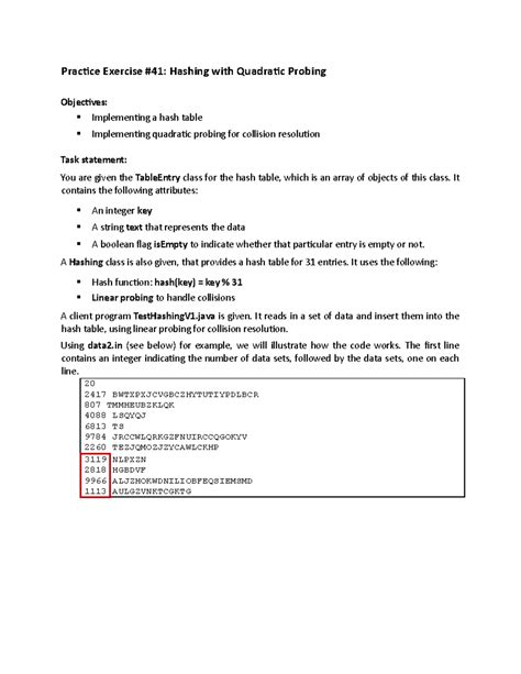 Hashing With Quadratic Probing Practice Exercise 41 Hashing With