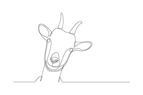 희생을 위해 머리 염소를 그리는 단일 한 줄 Happy Eid Al Adha 연속 선 그리기 디자인 그래픽 벡터 일러스트 레이 션 프리미엄 벡터
