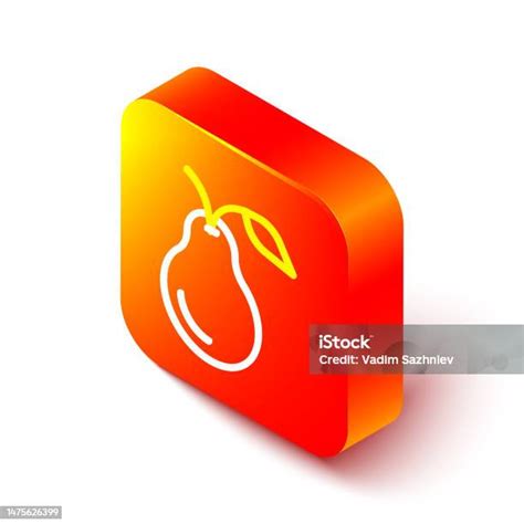 흰색 배경에 격리된 등색 선 Pear 아이콘입니다 잎 기호와 과일 주황색 정사각형 버튼 벡터 0명에 대한 스톡 벡터 아트 및 기타 이미지 Istock