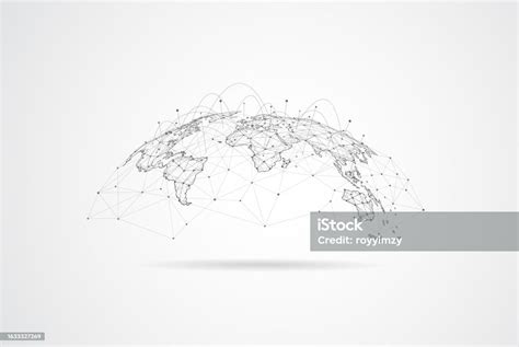 글로벌 네트워크 연결 글로벌 비즈니스의 세계지도 지점 및 라인 구성 개념 벡터 일러스트레이션 3차원 형태에 대한 스톡 벡터 아트