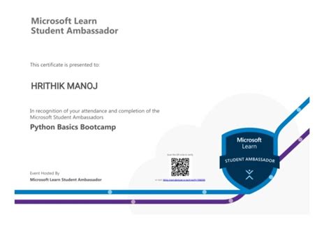Hrithik Manoj On Linkedin Successfully Completed 7 Days Bootcamp On Python Basics With Microsoft