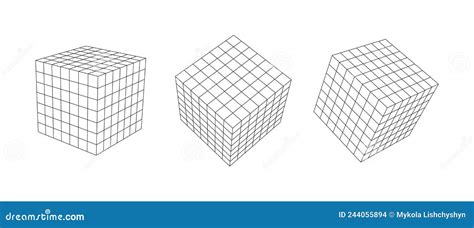 Set Of Wireframe Cube From Different Sides Vector Abstract Geometric 3d Objects Stock Vector
