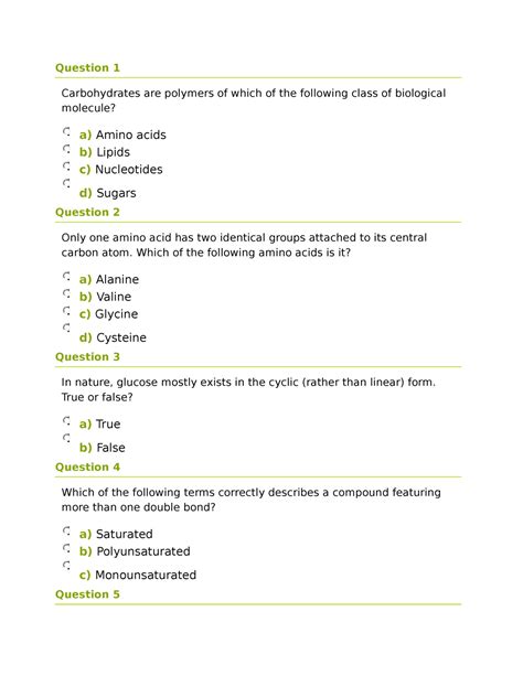 Nucleic Acids Basic Mcqs Question Carbohydrates Are Polymers Of Which Of The Following Class