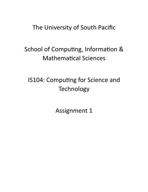 Assignment 1 Auto Recovered The University Of South Pacific School