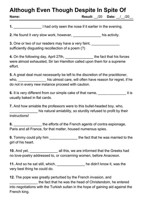 97 Printable Although Even Though Despite In Spite Of Pdf Worksheets