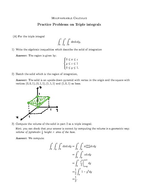 Triple Integrals Practice Problems Solutions Multivariable Calc Studocu