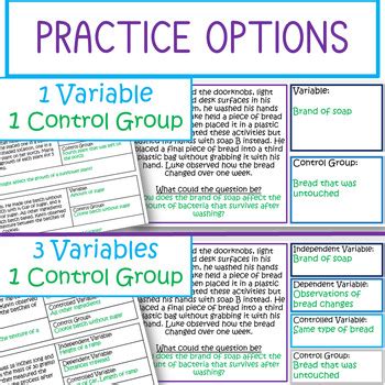 Identifying Variables And Control Groups Practice Review TPT