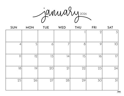A Printable Calendar January 2026