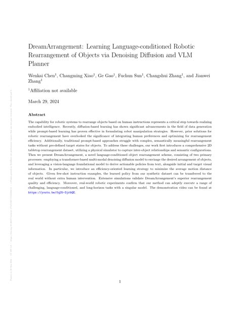 Pdf Dreamarrangement Learning Language Conditioned Robotic Rearrangement Of Objects Via