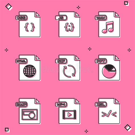 Set Css File Document Js Wav Html  Ppt Bmp And Mp4 Icon