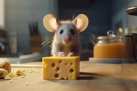Premium Ai Image A Mouse Looks At A Piece Of Cheese