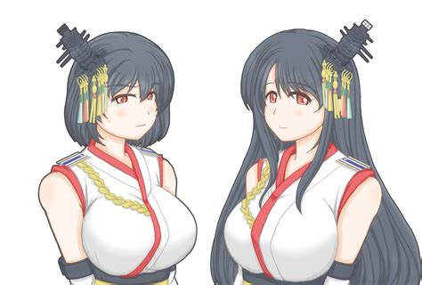 배경 화면 애니메이션 소녀들 큰 가슴 일본 옷 긴 머리 짧은 머리 흑발 간타이 컬렉션 후소 칸 콜레 야마시로