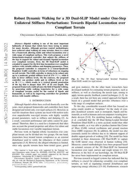 Pdf Robust Dynamic Walking For A 3d Dual Slip Model Under One Step Unilateral Stiffness