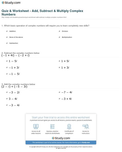 Adding And Subtracting Complex Numbers Worksheet — Db