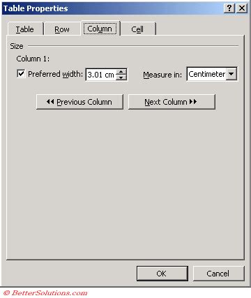 Word Tables Column Widths