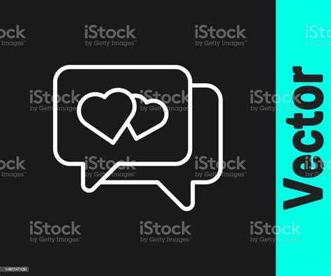 흰색 선 하트는 검은색 배경에 분리된 말풍선 아이콘입니다 해피 발렌타인 데이 벡터 Brand Name Online Messaging Platform에 대한 스톡 벡터 아트