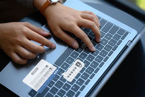Woman Typing The Password On Laptop To Access Account On Website Cybersecurity Concept Stock