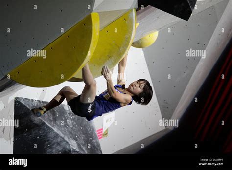 Ai Mori Of Japan Competes During The Womens Combined Bouldering