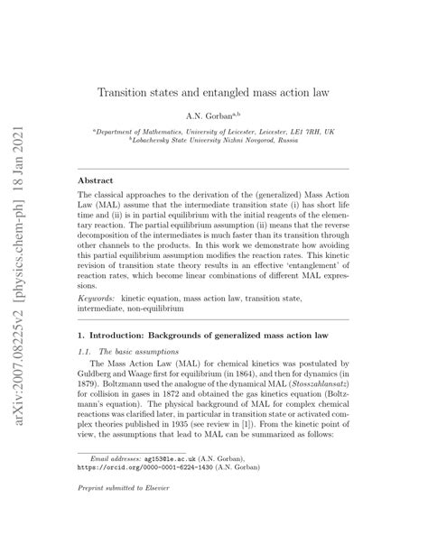 Pdf Transition States Without Fast Equilibria And Entangled Mass Action Law