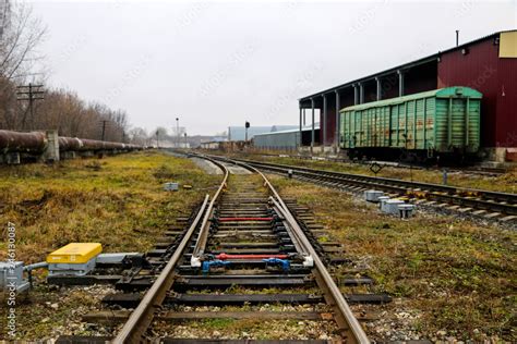 Railway In The Industrial Zoneempty Rails With A Semaphore In
