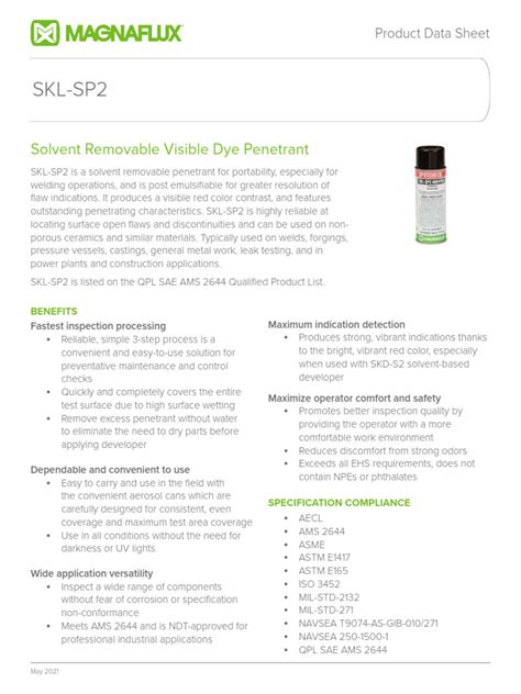 Magnaflux Skl Sp2 Removable Visible Dye Penetrant Pdf Welding Construction