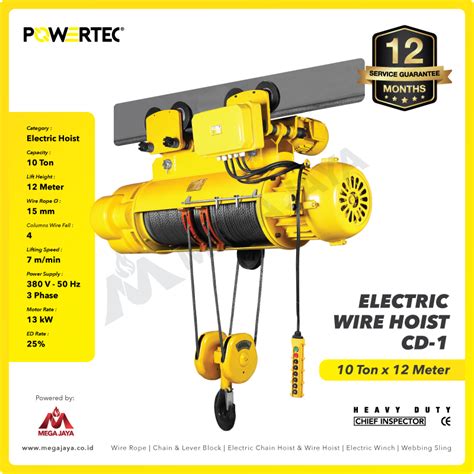 Dapatkan Produk Electric Wire Rope Hoist F Powertec Cd Trolley Ton X Meter Harga