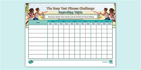 Beep Test Fitness Challenge Whole Class Display Recording Sheet