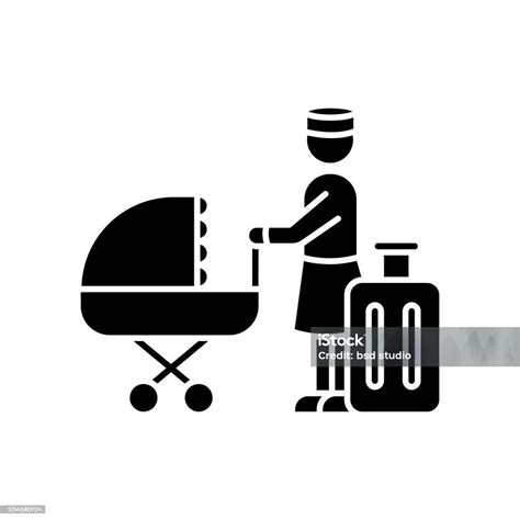 호텔 시터 블랙 글리프 아이콘 탁아 서비스 휴가 중 유아 아이들을 도와주세요 여행 중 탁아 공백에 실루엣 기호 벡터 격리 된 그림 0명에 대한 스톡 벡터 아트 및 기타